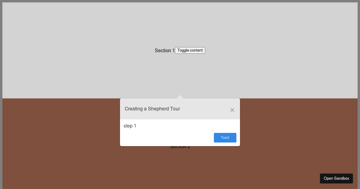 SheperdJS - Programmatically trigger events before step load - Codesandbox