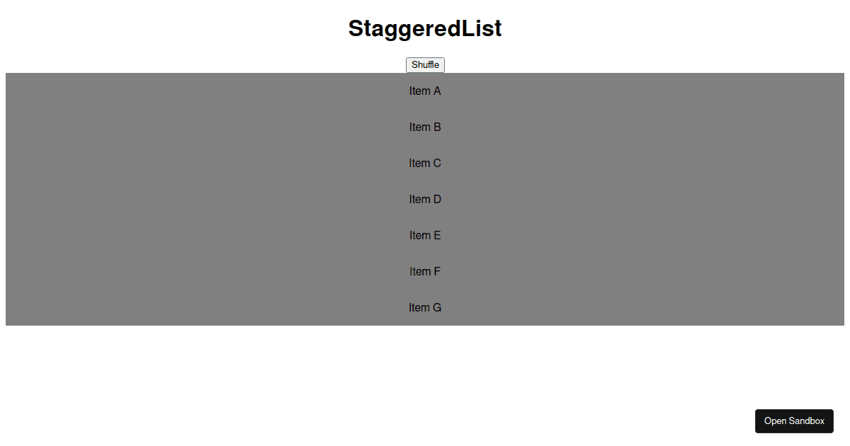 Staggered list transition - Codesandbox