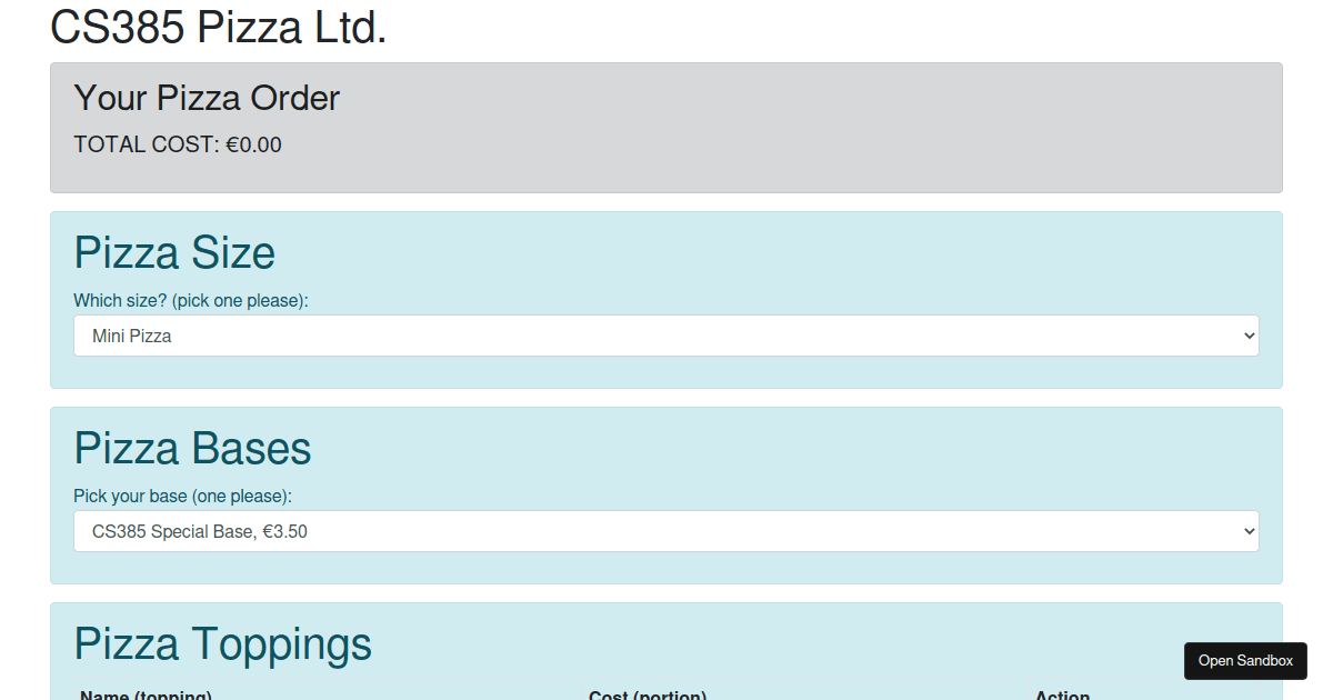 Pizza Ordering App - Codesandbox