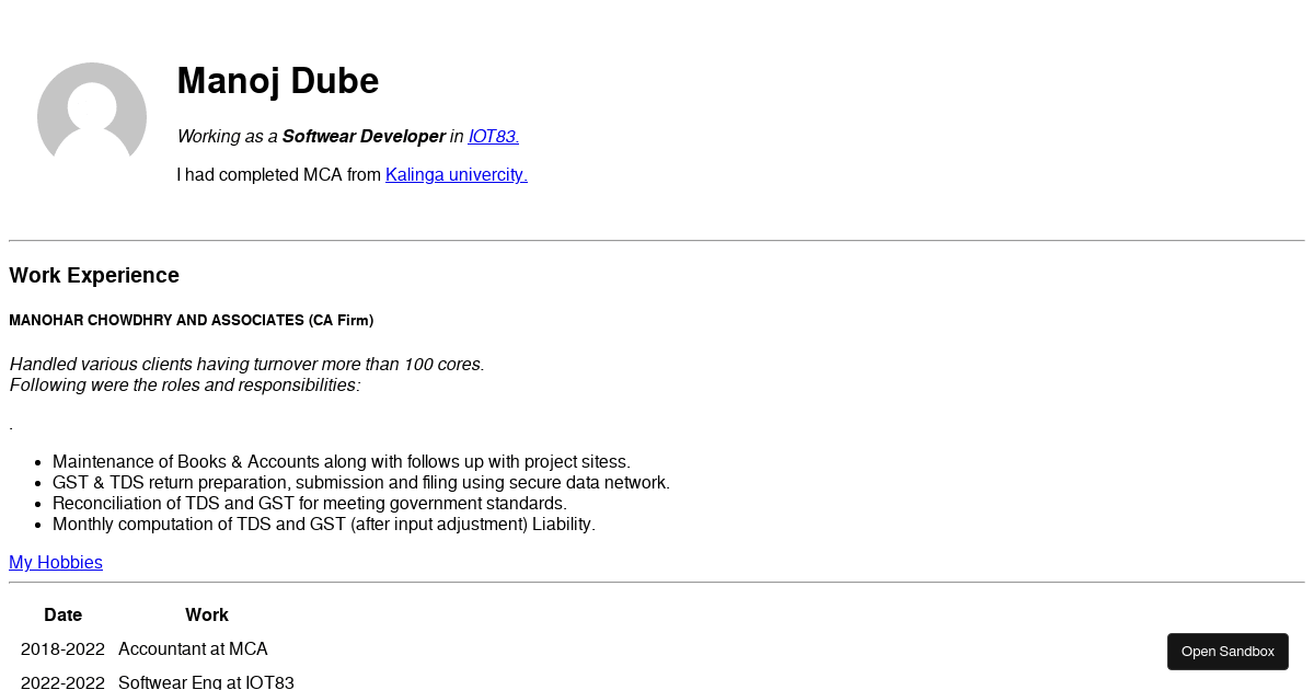 Manojdube/CV - Codesandbox