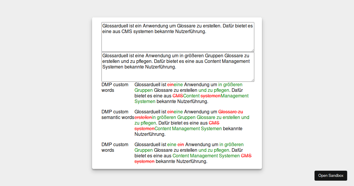 Text Diff Library Comparison (forked) - Codesandbox