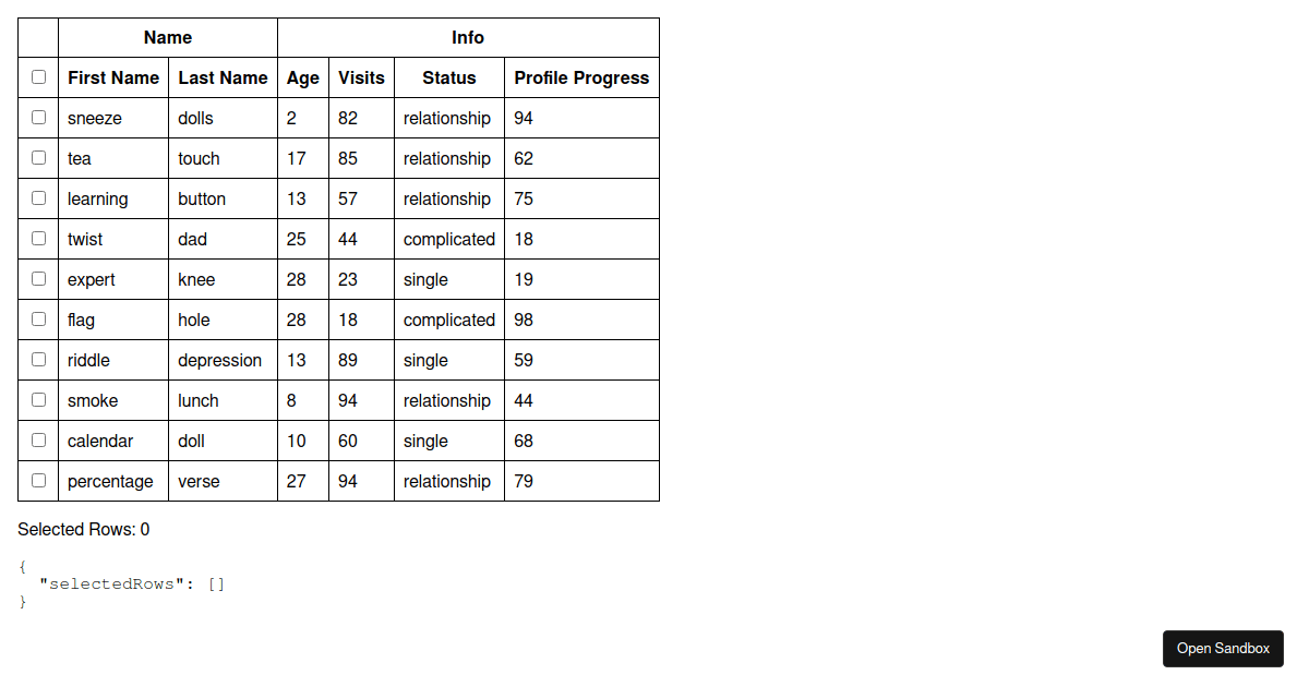Tannerlinsleyreact Table Row Selection Controlled Forked Codesandbox