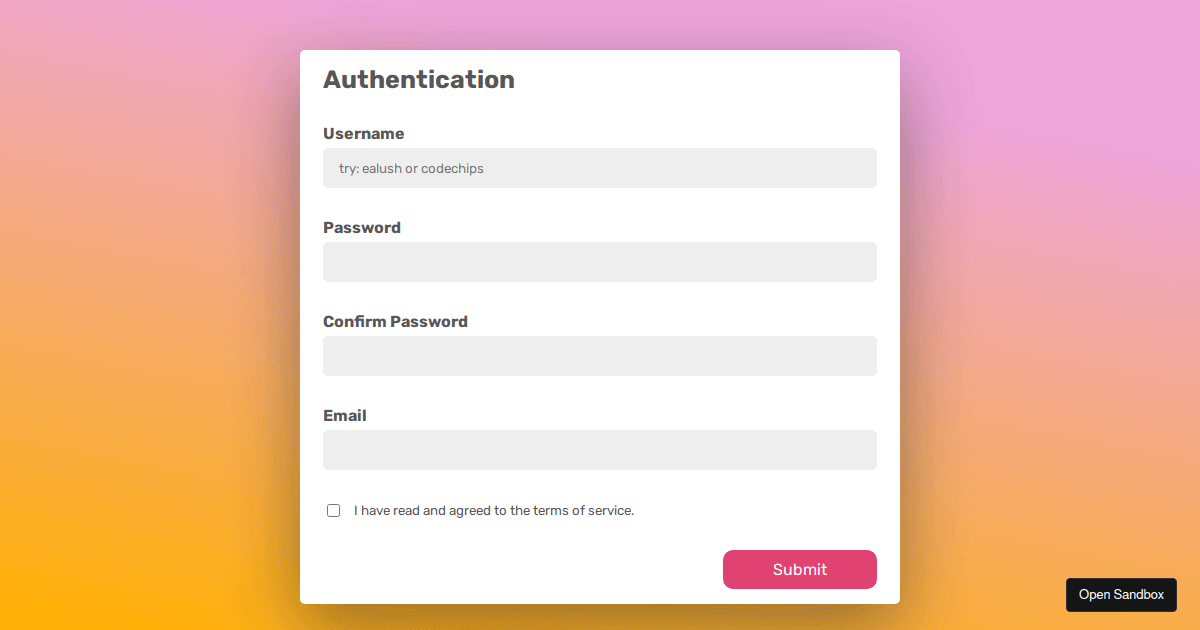 svelte-vest-form-validation-example - Codesandbox