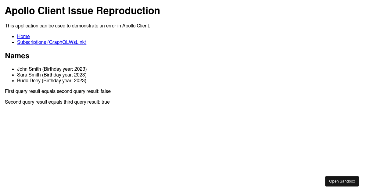 Apollo Client bug - double references - Codesandbox