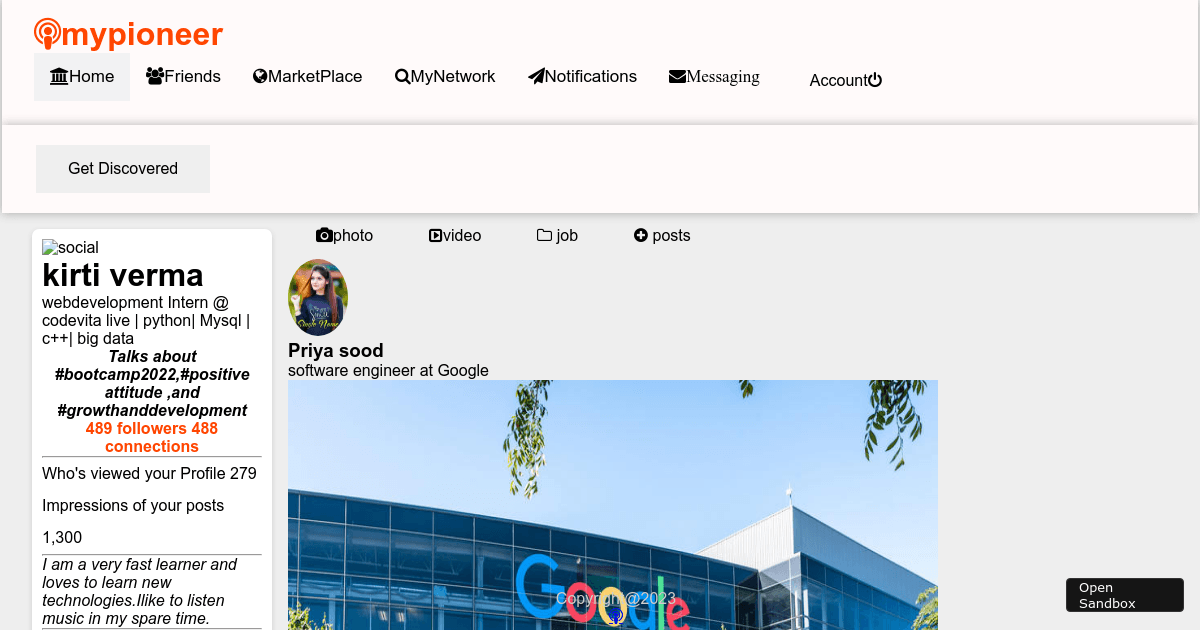 Mypioneer Socialmedia Html Css Reactjs Codesandbox