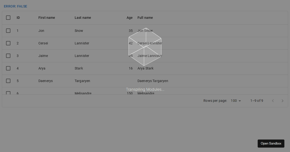 DataGridDemo Material Demo (forked) - Codesandbox