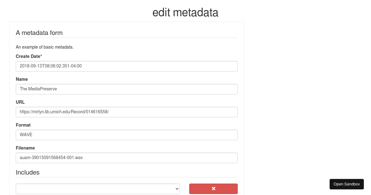 metadata form - Codesandbox