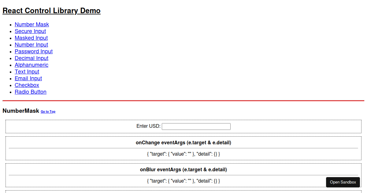 React-Control-Library Demo - Codesandbox