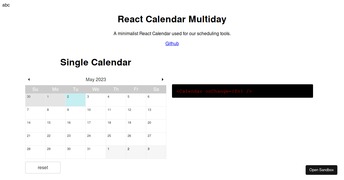 React Calendar Multiday - Codesandbox