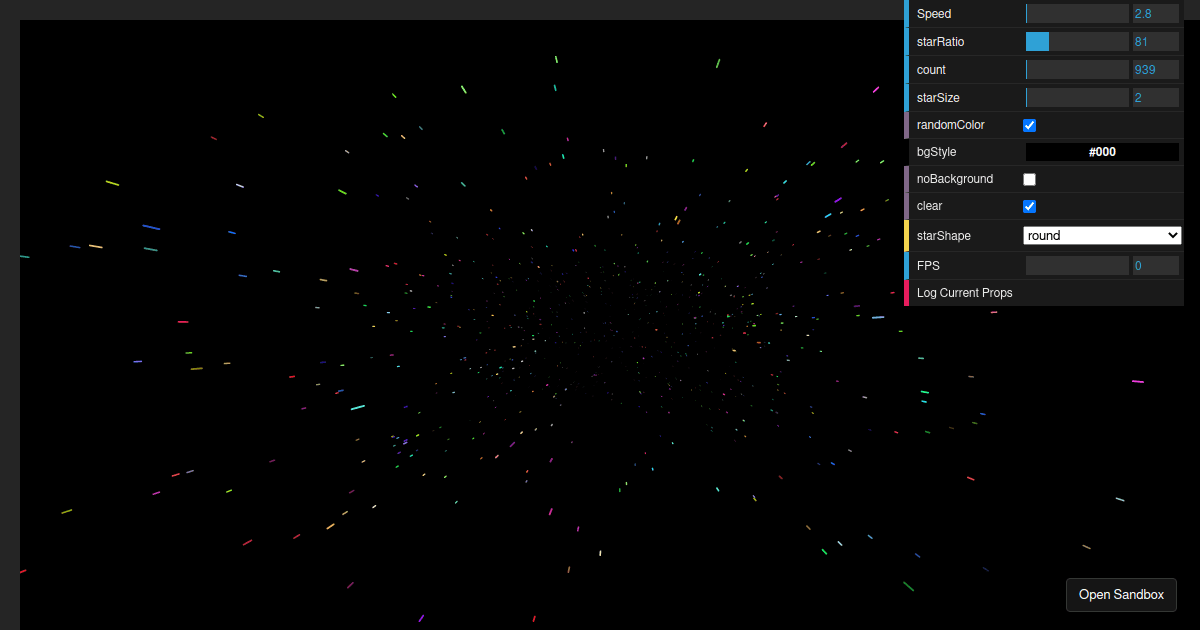 starfield-react example - Codesandbox