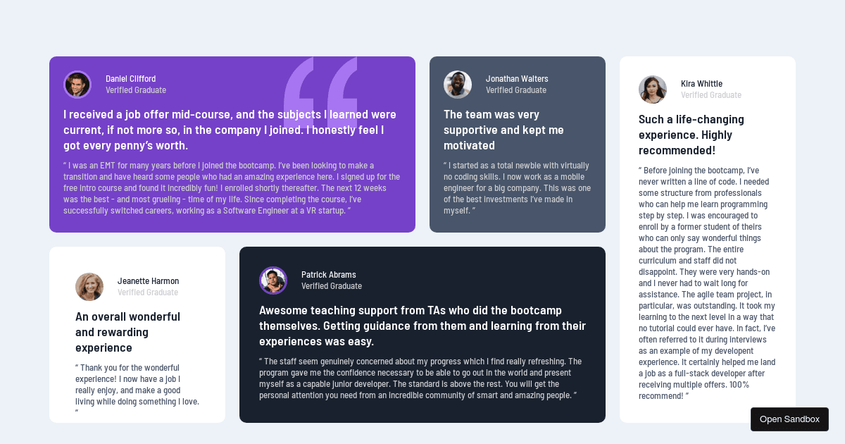 Testimonials Grid Section Codesandbox