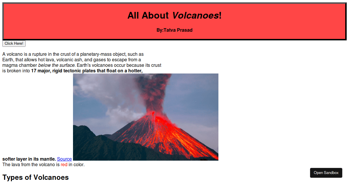 Volcano "website" - Codesandbox