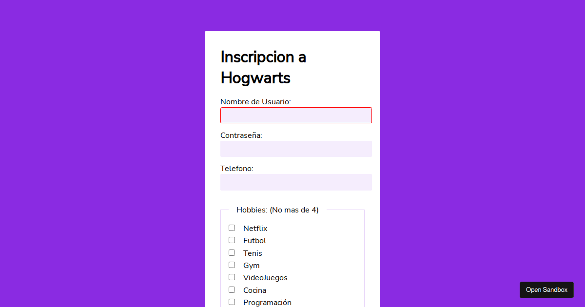 Forms validation - Codesandbox Forms validation - Codesandbox