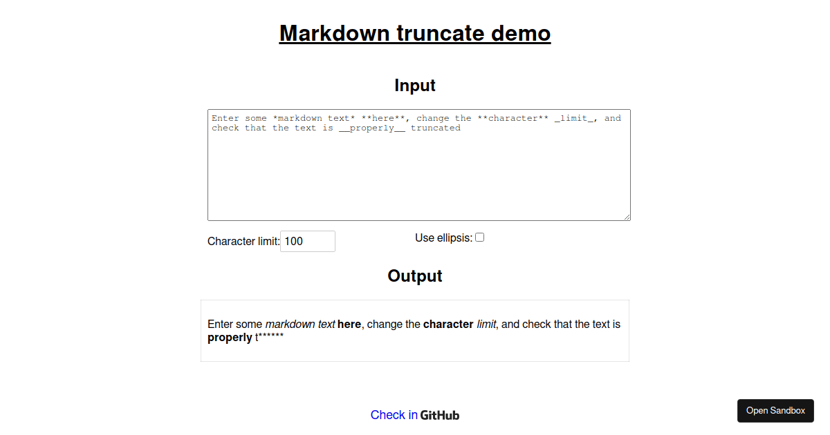 Markdown truncate demo (forked) - Codesandbox