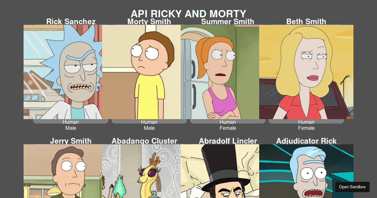 API RICKY AND MORTY - Codesandbox