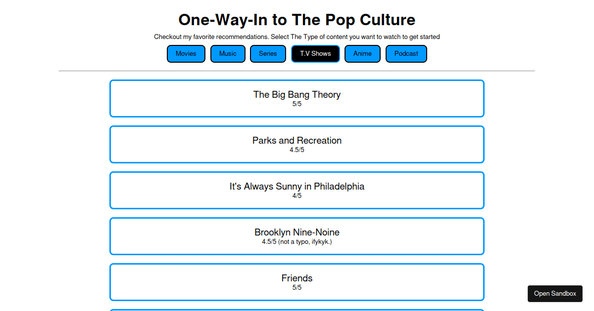 Pop culture recommendations - Codesandbox