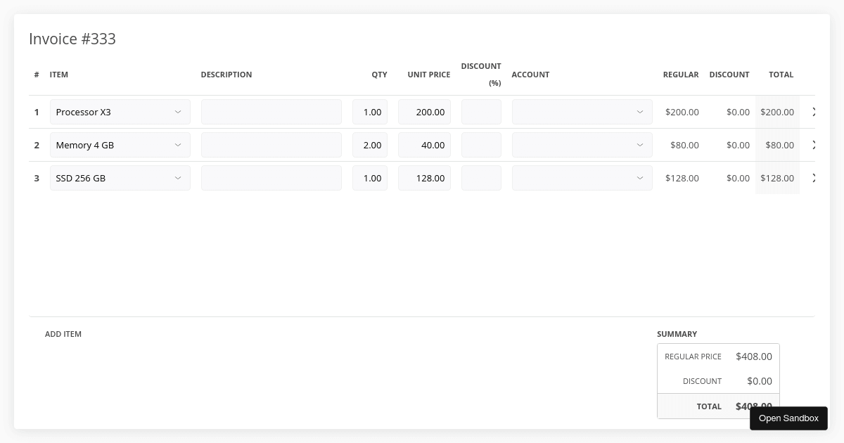 Invoice Editor - Codesandbox