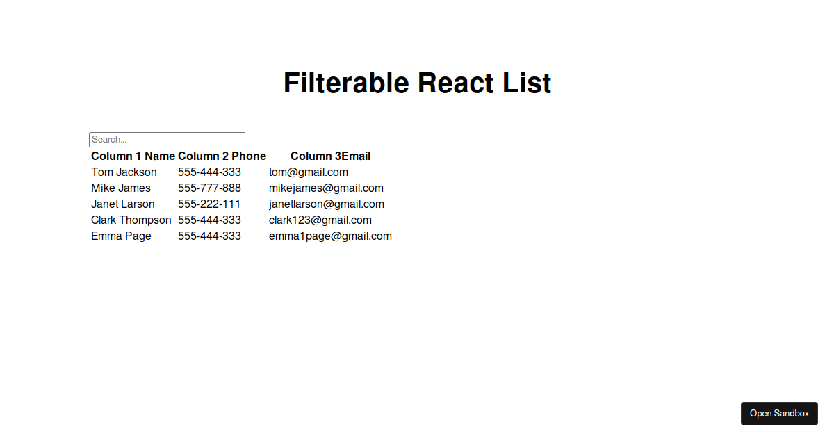 React Component - UserList - Codesandbox
