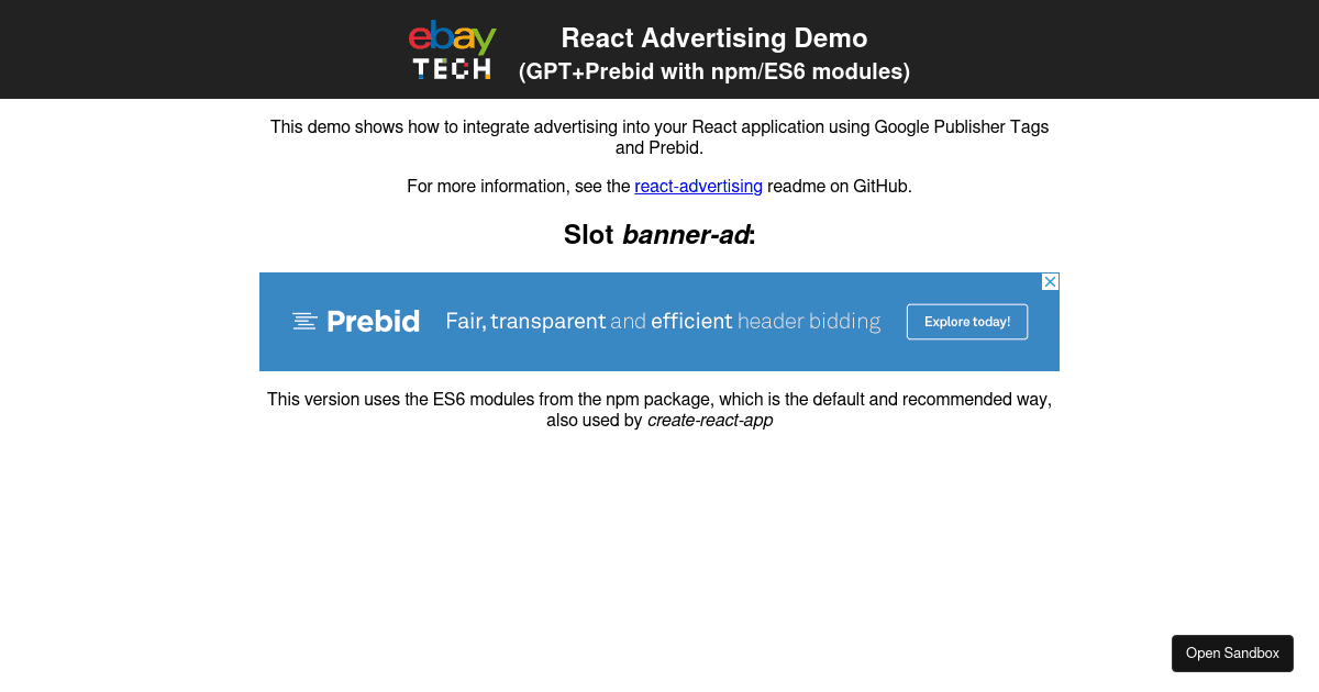 GPT+Prebid – npm/ES6 (forked) - Codesandbox
