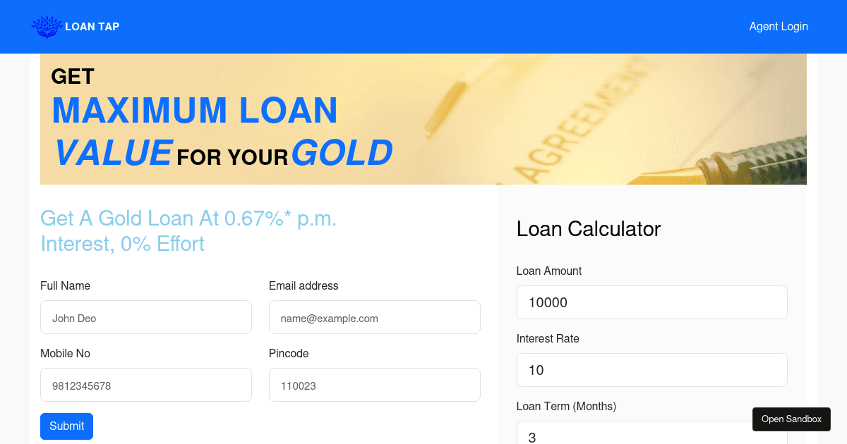 Loan Demo - Codesandbox
