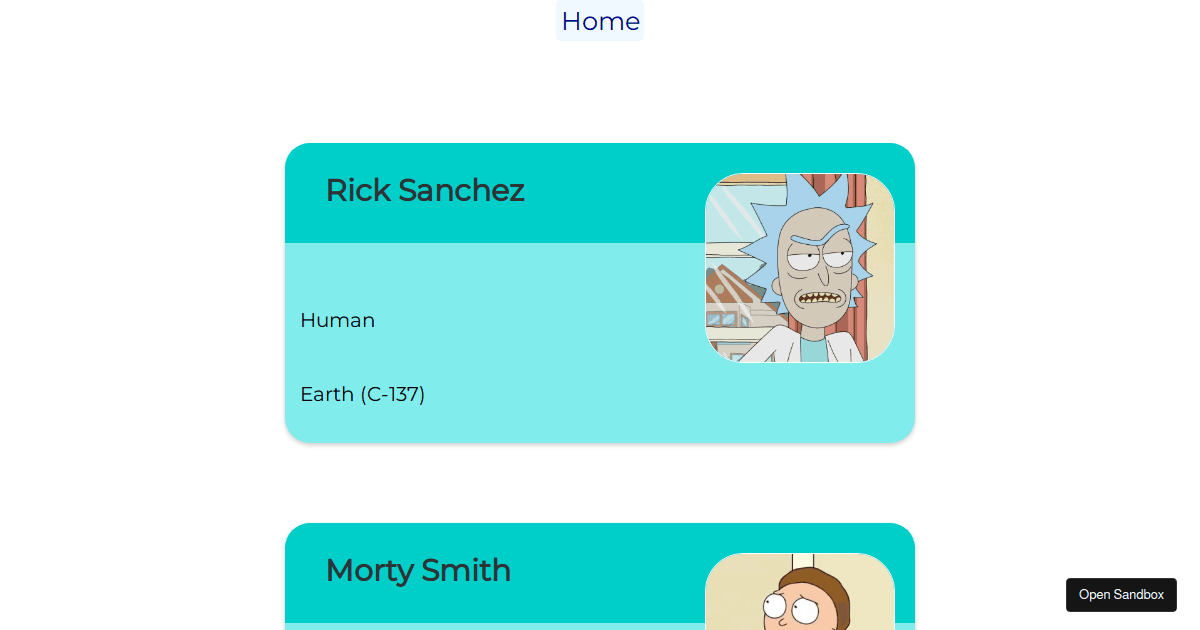 React Rick & morty today - Codesandbox