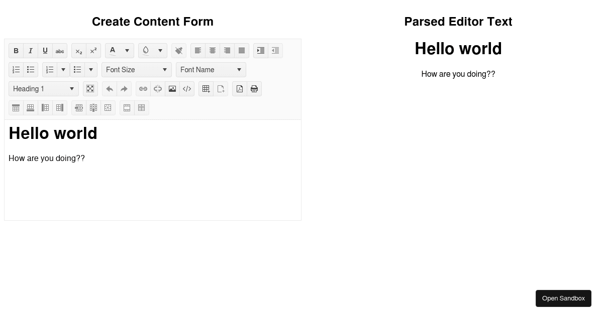 React Text Editor Codesandbox