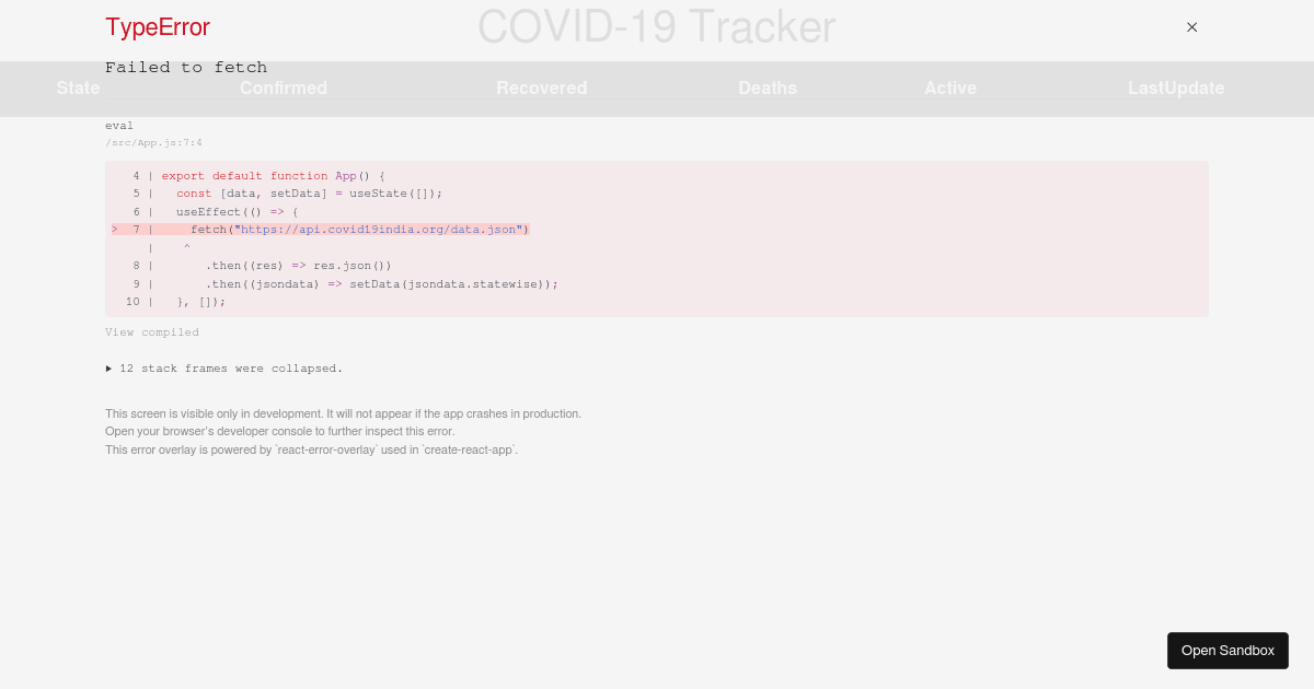COVID-19 Tracker - Codesandbox
