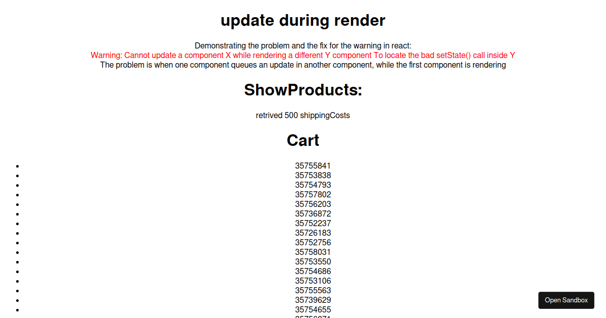 update during render - Codesandbox