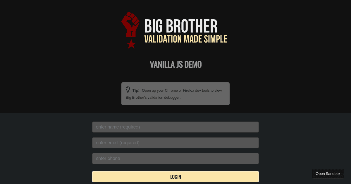 Bigbrother Vanilla Js Basic Example Forked Codesandbox