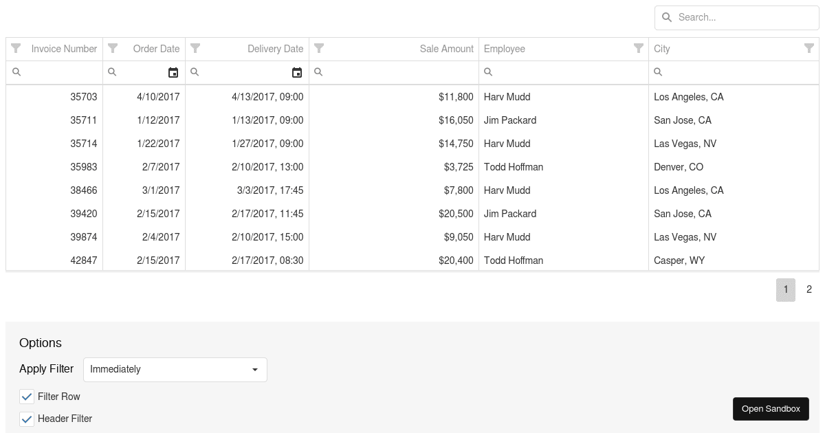 Filtering - DevExtreme Data Grid (forked) - Codesandbox