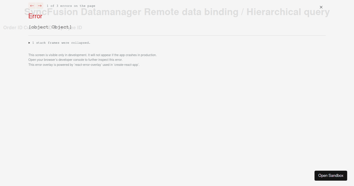 SyncFusion Datamanager Remote data binding / Hierarchical query - Codesandbox