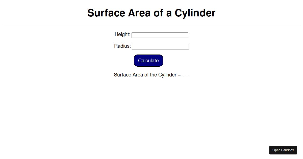 Surface Area of a Cylinder | Formula Functions Assignment - Codesandbox