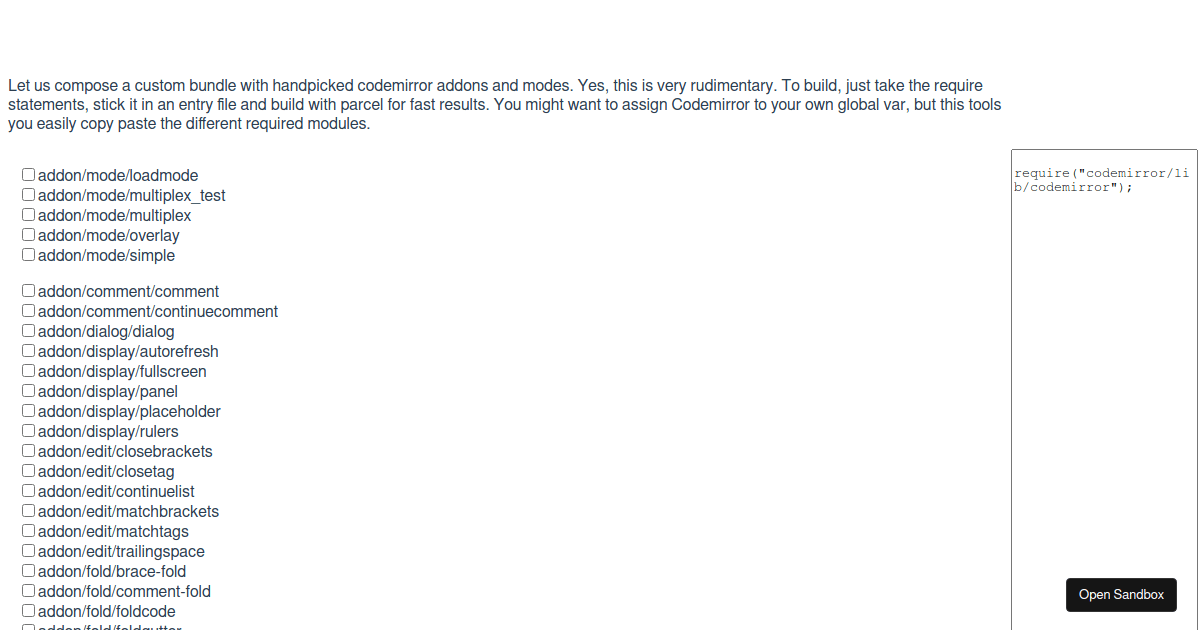 CodeMirror Bundle Utility - Codesandbox