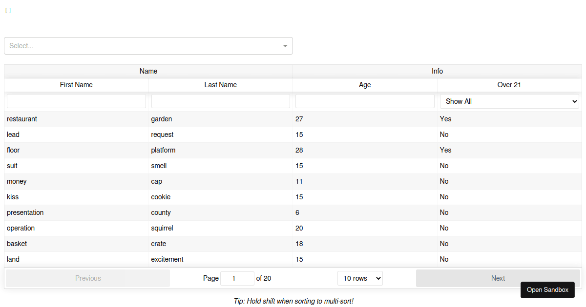 React-Table - Custom Filtering + Multiple values filter (working) (forked) - Codesandbox
