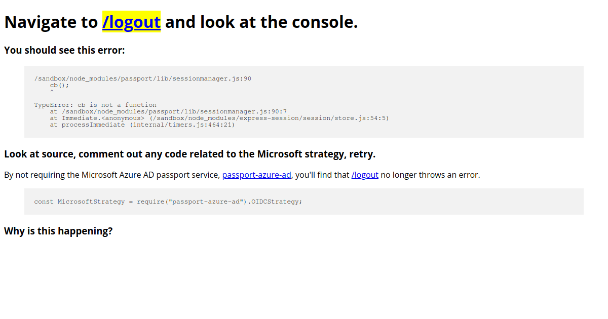 Passport Error (No MS) - Codesandbox