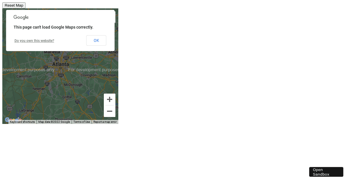 Google Maps React Library (forked) - Codesandbox