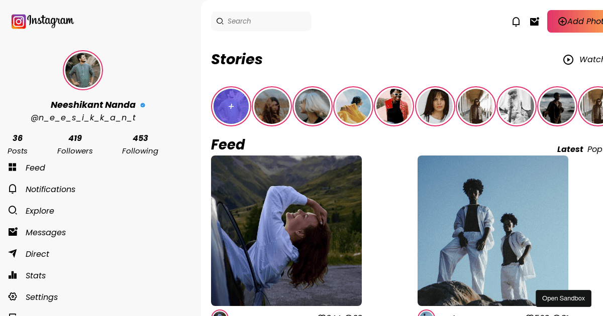 INSTAGRAM CLONE - Codesandbox