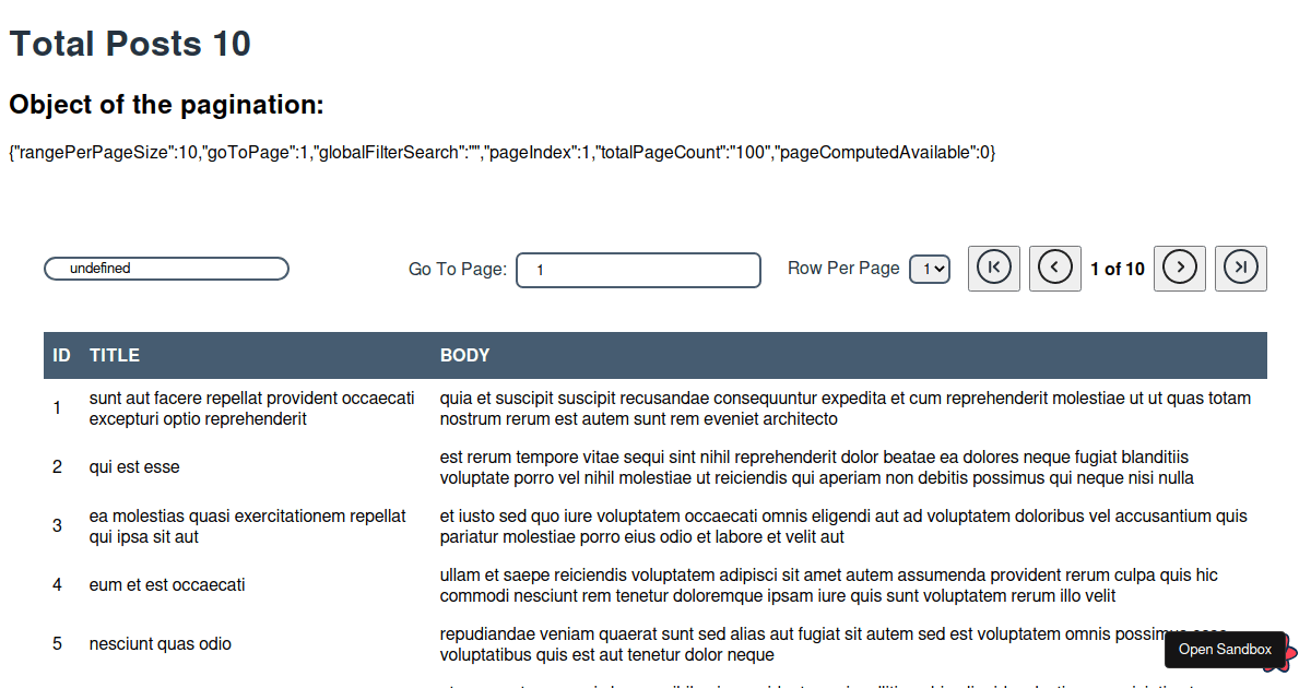 React Table And React Query With Pagination Server Side Fetching Codesandbox