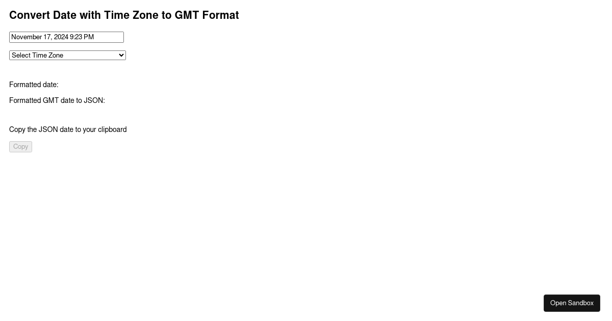 Date and Time Zone GMT Formatter - Codesandbox