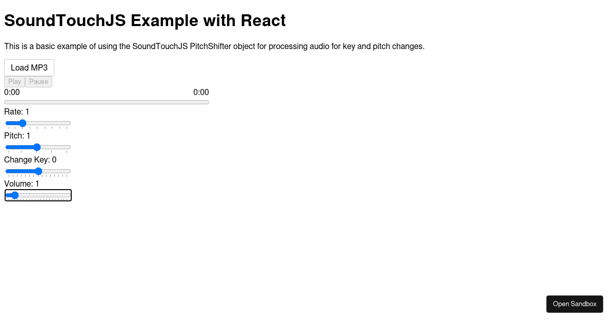 SoundTouchJS with React (forked) - Codesandbox