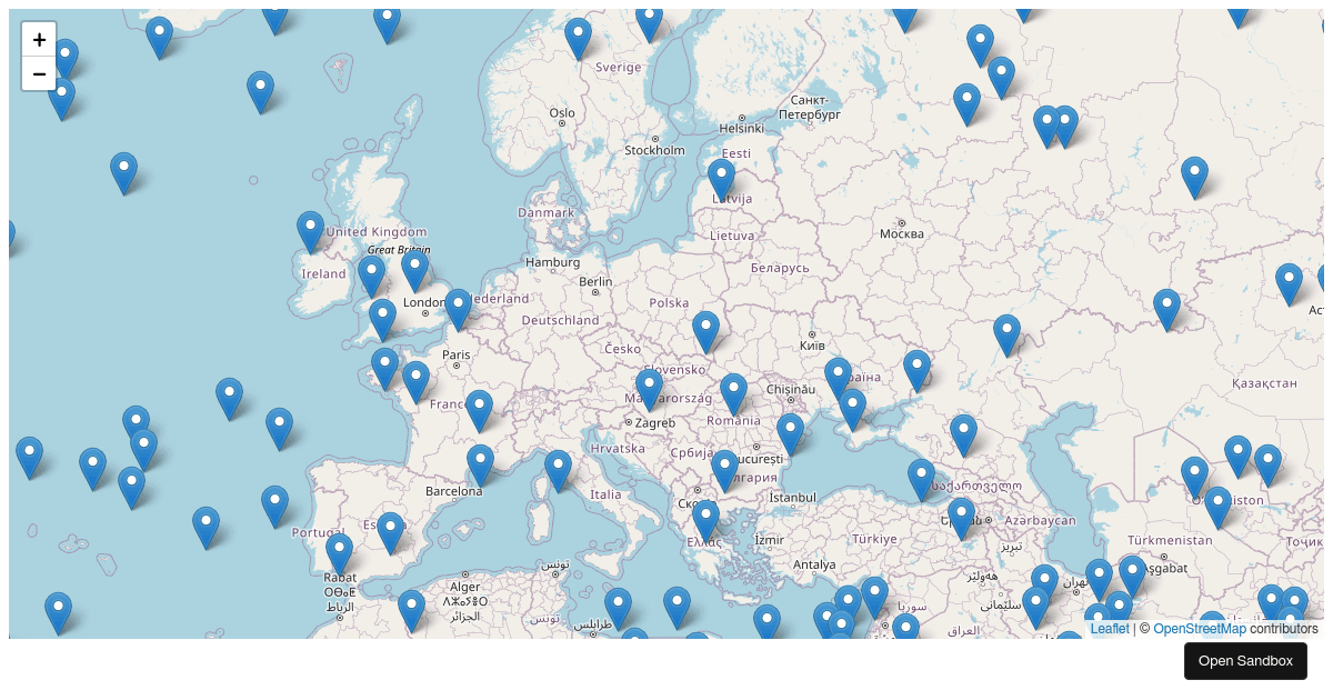 Render 100k Markers By React Leaflet And React Leaflet Markercluster Plugin Forked Codesandbox