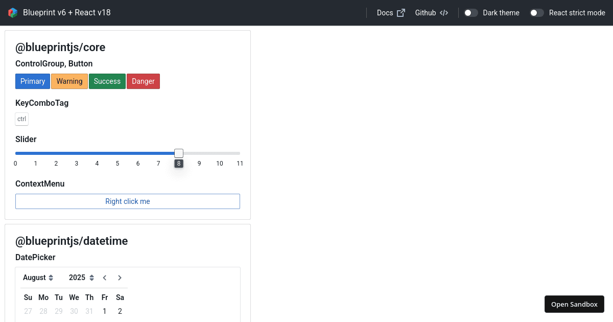 Blueprint v6 React 18 Template - Codesandbox
