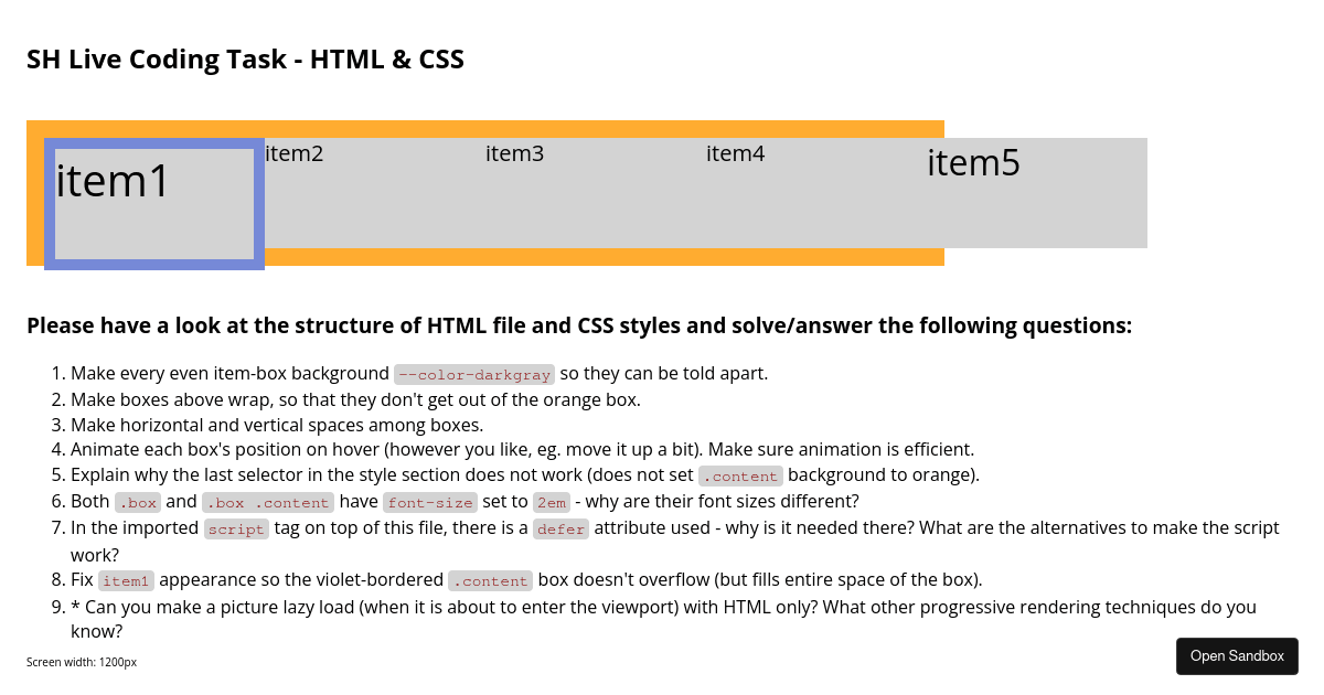 SH HTML & CSS Task - Codesandbox