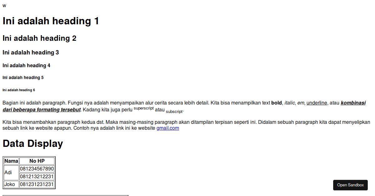 Belajar HTML - Codesandbox