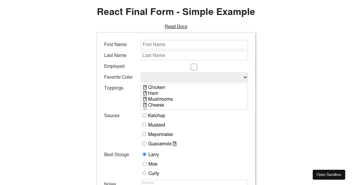 React Final Form - Simple Example - Codesandbox