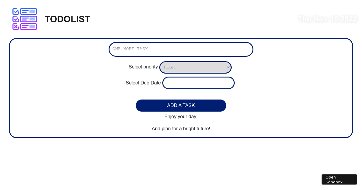 Todolist React Project Forked Codesandbox