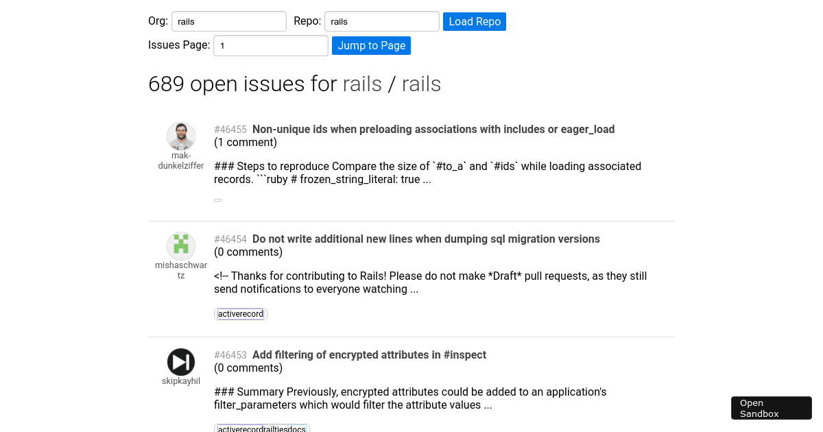 Rsk Github Issues Example Codesandbox