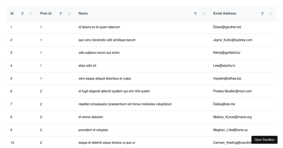 React Table Datagrid Forked Codesandbox