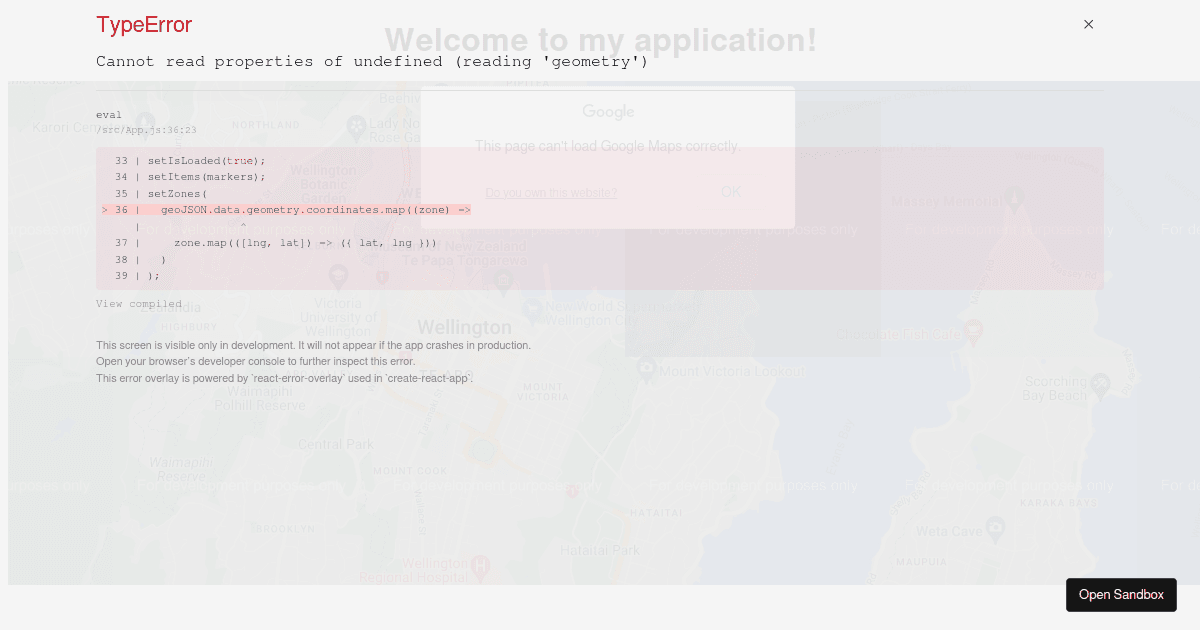 How to read geojson file using react forked Codesandbox