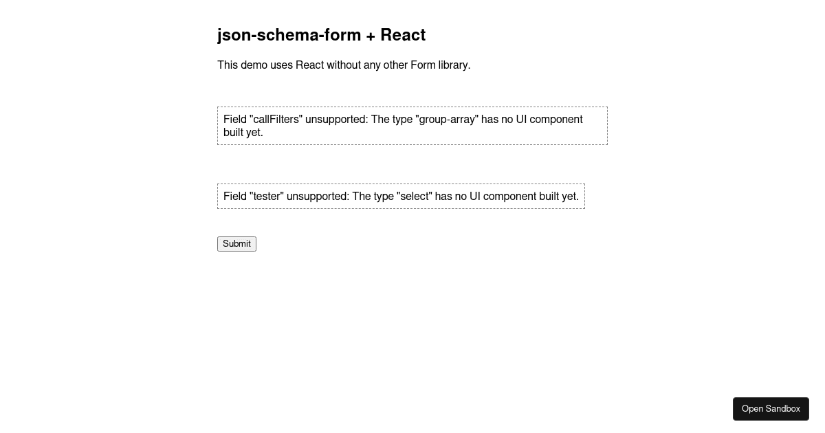 json-schema-form: Demo - React (forked) - Codesandbox